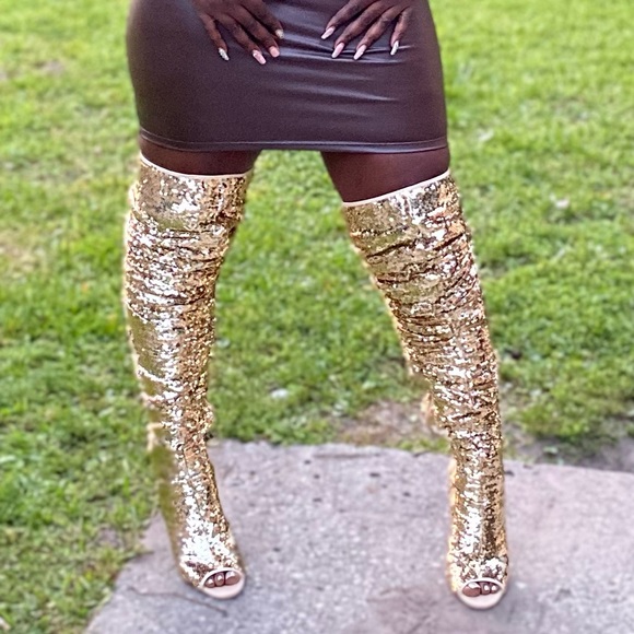 Shoes | Gold Thigh High Boots | Poshmark